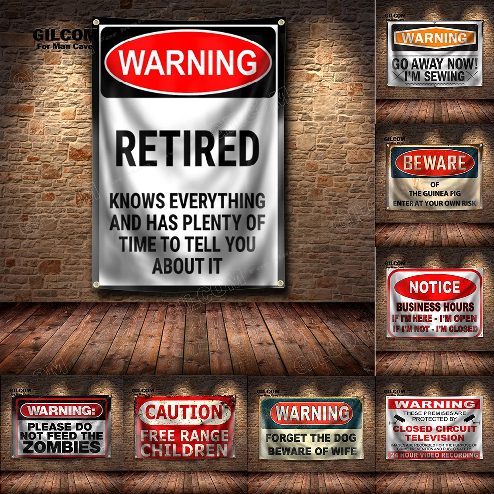 Warning Slogans Banner Flag Caution Advertising Logo Poster Art AD ...