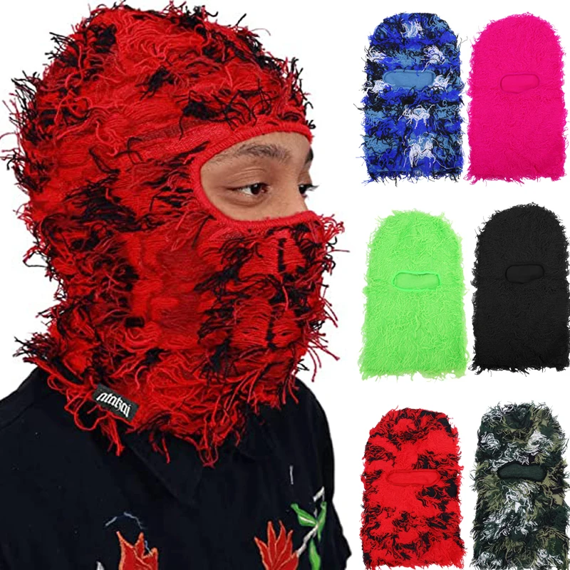 Hip Hop Balaclava Distressed Knitted Caps Full Face Ski Mask Women ...