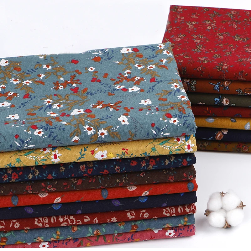 Retro-Style-Fabric-Cotton-Linen-Ehnic-Floral-Dark-for-Sewing-Clothes ...