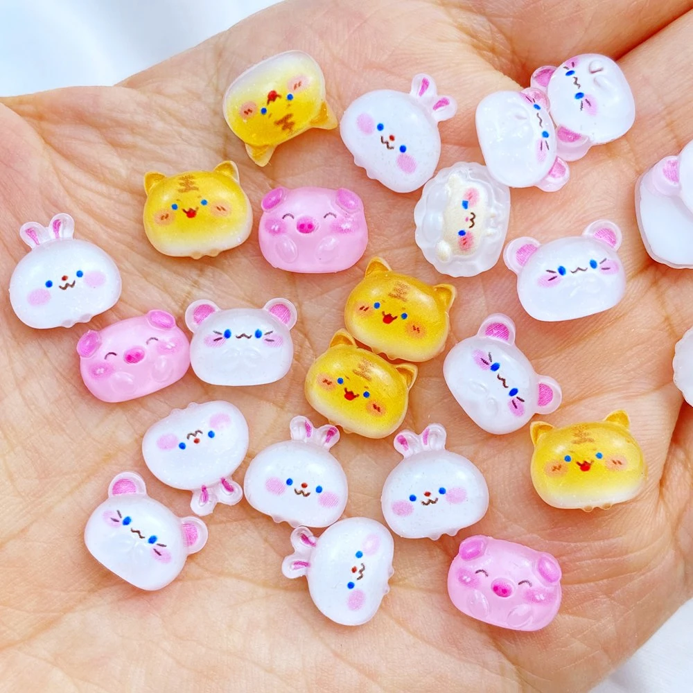 50Pcs New Cute Resin Mini Little Rabbit, Tiger, Cat, Pig Series Flat ...