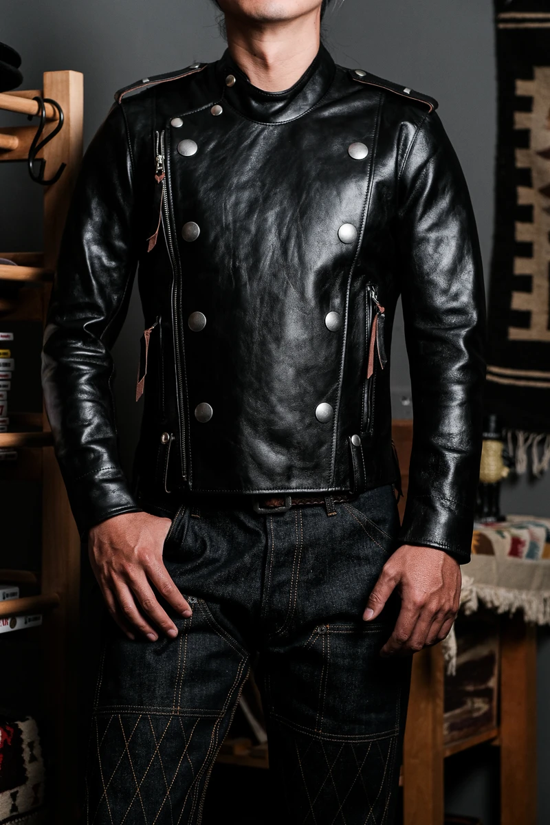 YR!Free shipping.Popular Japanese real leather jacket.Classic Moto ...