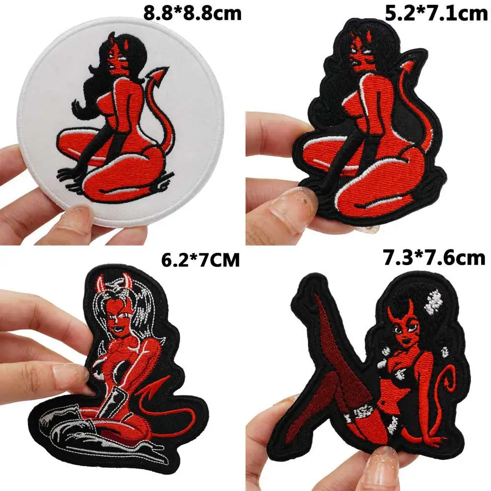 SEXY-WINGED-DEVIL-DEMON-WOMAN-Embroidered-Patches-Applique-Sewing-Label-punk-biker-Band-Rock ...
