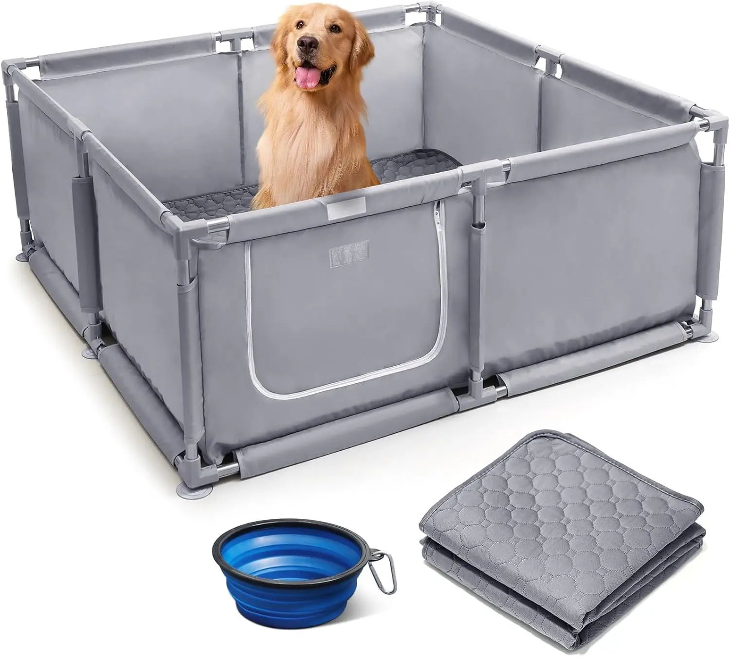 48x48x18 Inch Dog Whelping Box with Washable Pee Pad & Collapsible Bowl ...
