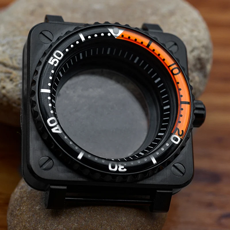 Mod-Black-Seiko-Square-Watch-Case-Stainless-Steel-Sapphire-Glass-fit ...