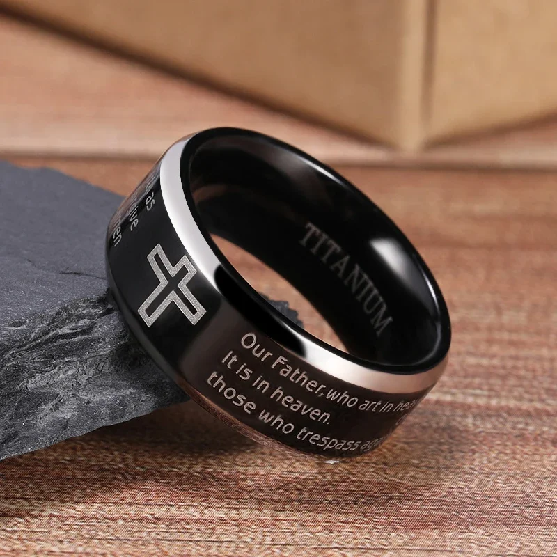 Tigrade Black Ring for Man Woman Titanium Bible Verse Cross Jesus Ring ...