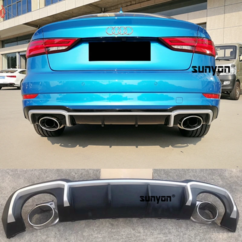 A3-Rear-Bumper-Lip-Diffuser-With-Exhaust-Muffler-Pipe-for-Audi-A3 ...