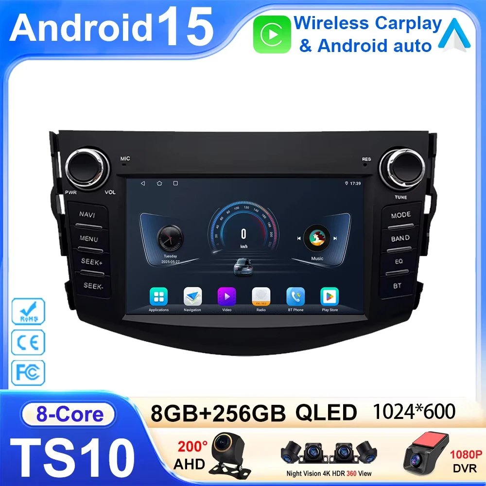 CPU HDR QLED Screen Dash Cam For Toyota RAV4 Rav 4 2006-2012 Android 15 ...