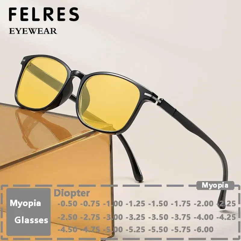 Ultralight Square Myopia Glasses Unisex Yellow Len Glasses Negative ...