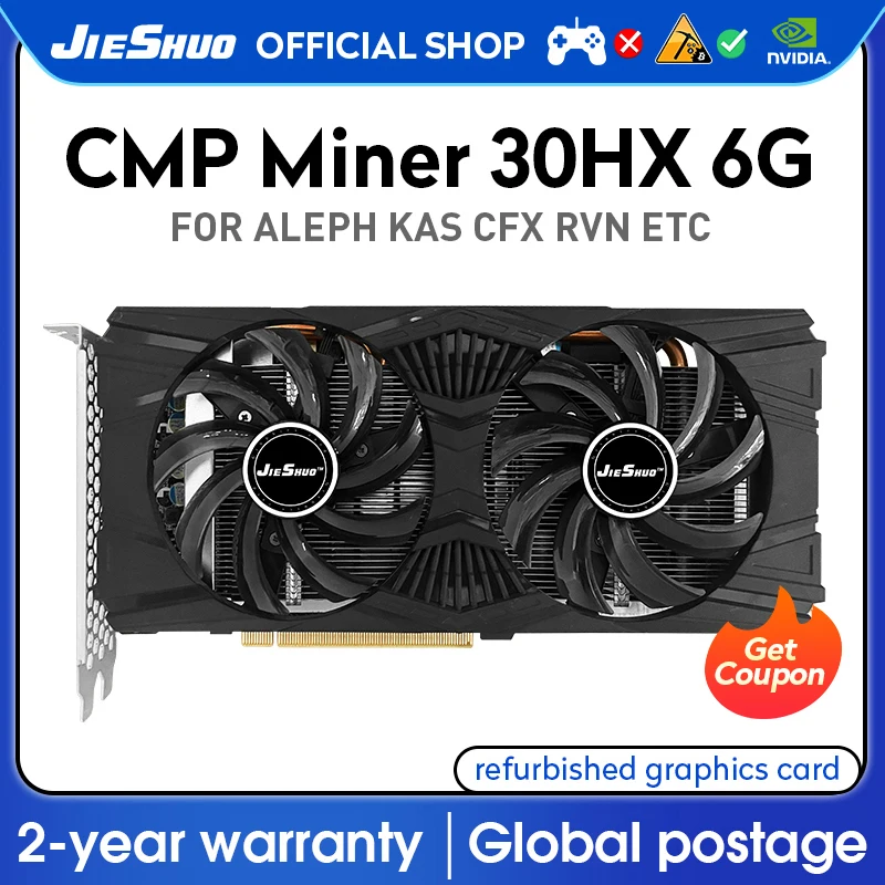 JIESHUO CMP 30HX 6G Dedicated Mining Graphics Card 192bit NVIDIA 30hx 6gb Mining Card 30 Series ...