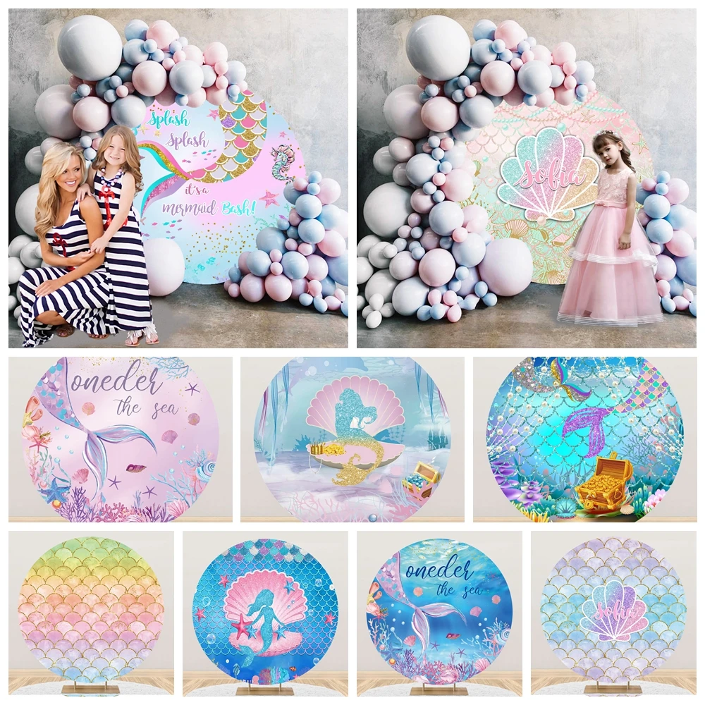 Mermaid-Circle-Background-Photography-Scales-Baby-Birthday-Party-Round ...