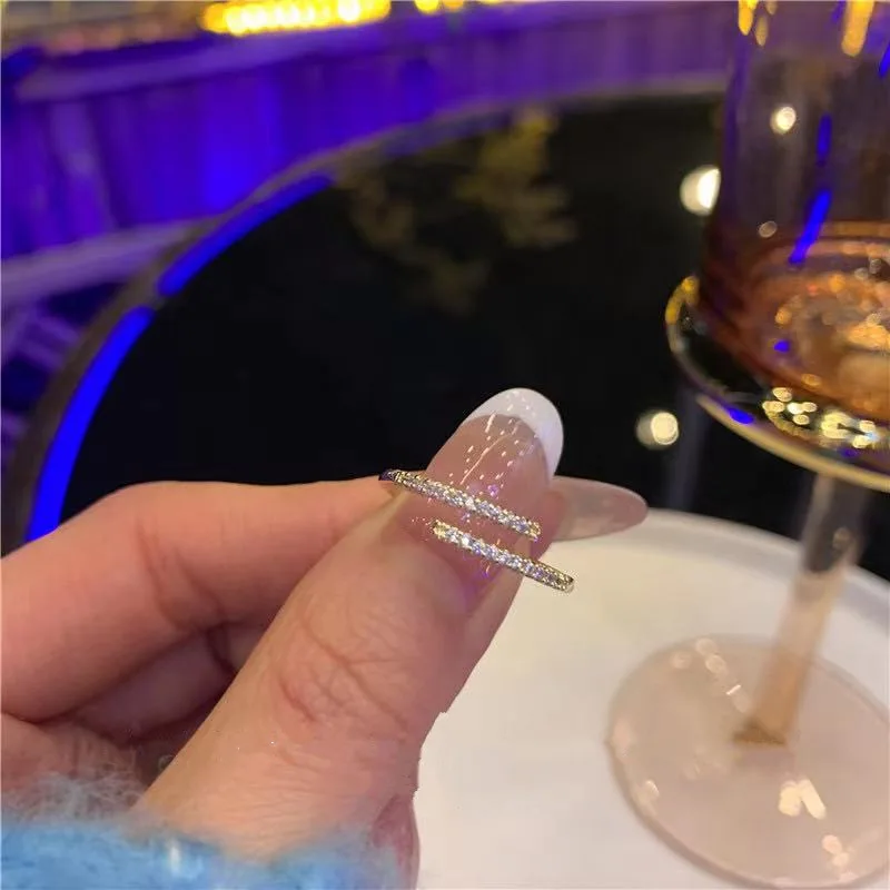 INS Women's Wedding Simple Thin Ring Bright Cubic Zircon High Quality Versatile Opening ...