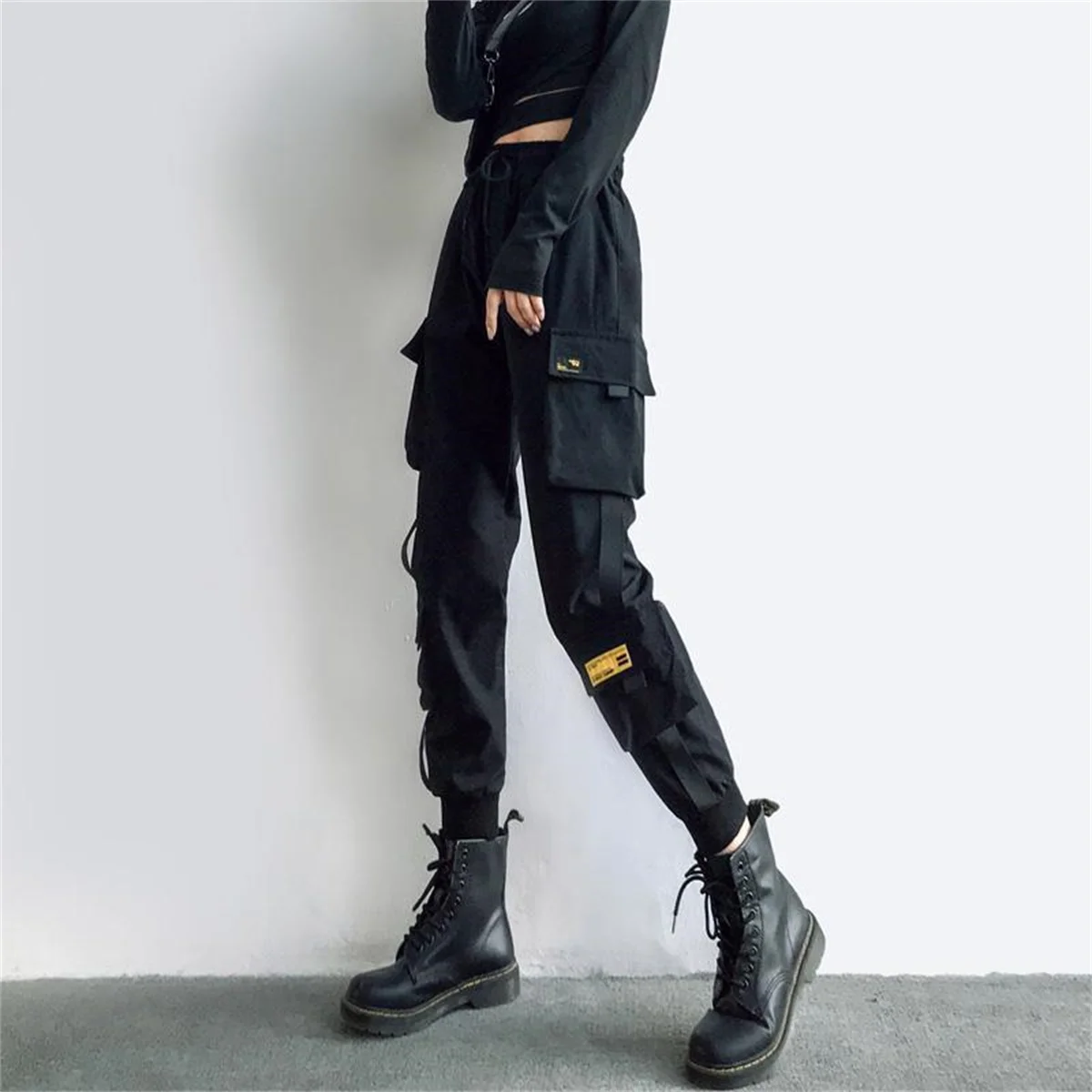 Black Cargo Pants Women Casual Joggers High Waist Loose Female Hip Hop ...