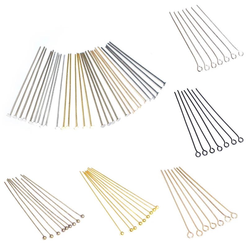 200Pcs-Lot-16-50mm-Heads-Eye-Flat-Head-Pin-Gold-Plated-Ball-Head-Pins ...