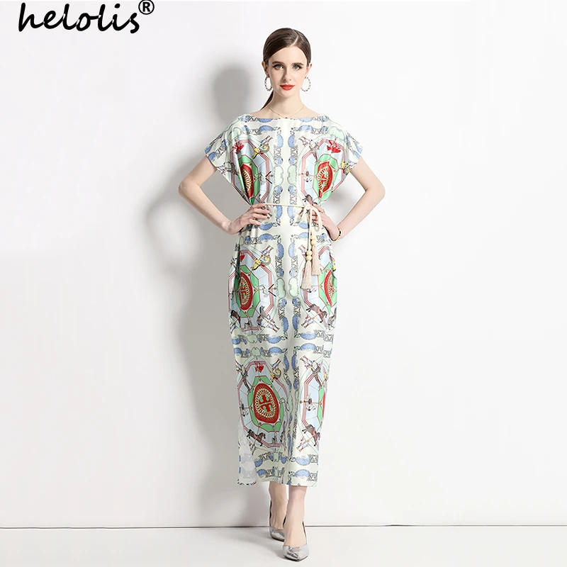 Helolis-Runway-Fashion-Designer-Print-Dress-Women-Slash-Neck-Batwing ...