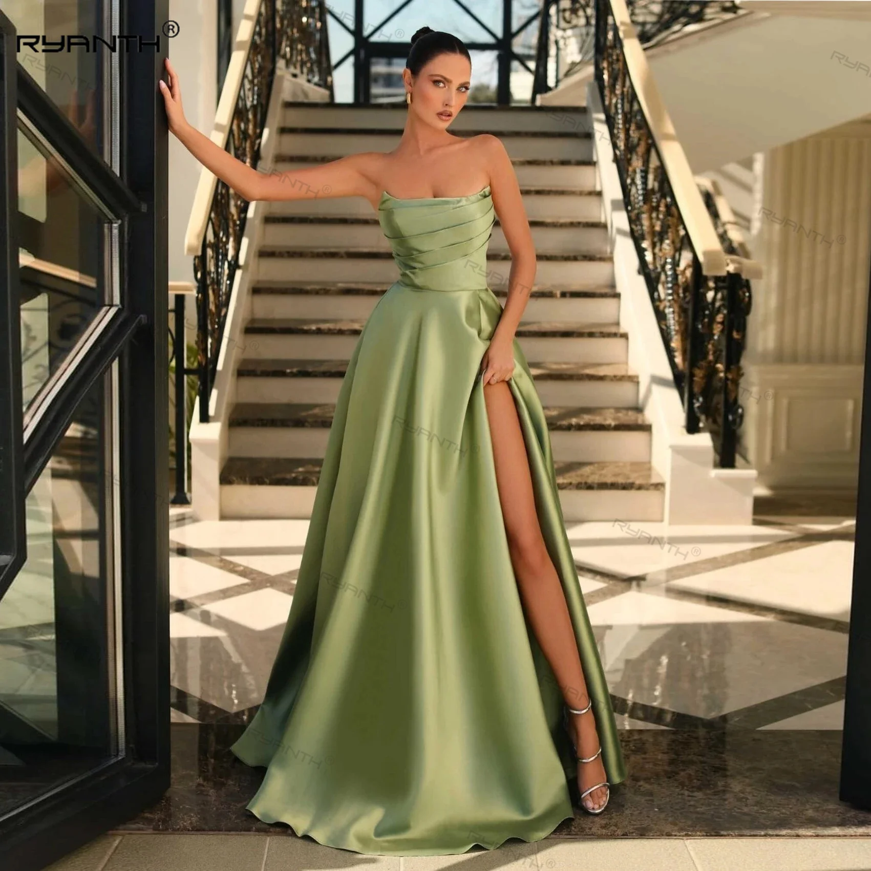 Mint-Green-A-Line-Stain-Long-Evening-Dresses-Special-Prom-Gowns-High ...