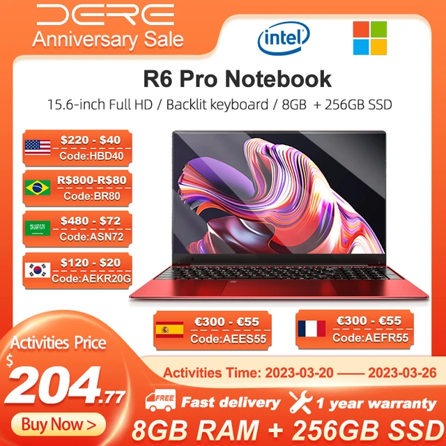 DERE R6 Laptop 15.6-inch, 16GB RAM + 1TB SSD, Intel Celeron N4500 Dual ...