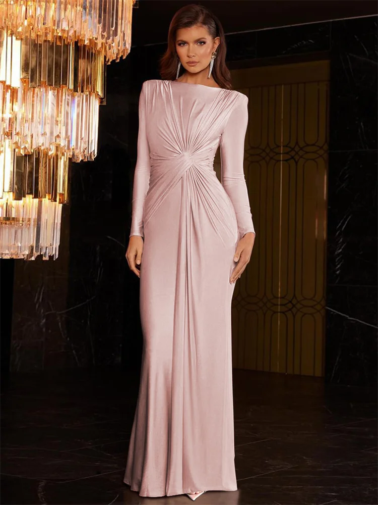 Ladies Autumn Elegant Evening Party Dress Women Long Sleeve O-Neck ...