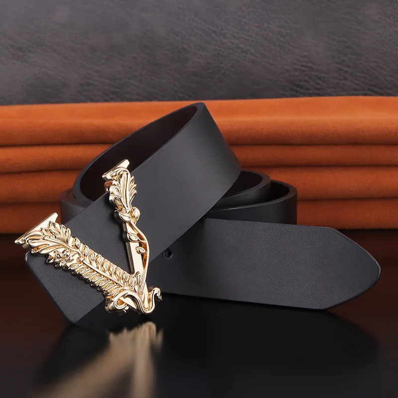 Cinturones-de-dise-ador-con-letras-en-V-doradas-para-hombre-y-mujer ...