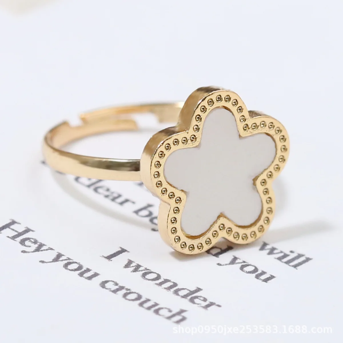 Newly-Designed-Adjustable-Opening-Plum-Blossom-Shell-Plant-Five-Leaf-Flower-Ring-For-Women-s ...