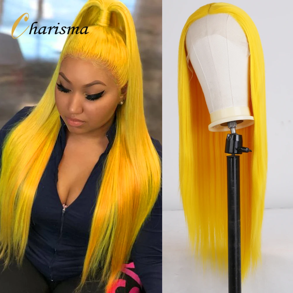 Charisma Long Silk Straight Synthetic Lace Front Wig For Women Yellow ...