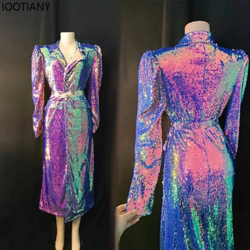 Purple Blue Fantasy Sequin Suit Women Sexy Singer Host Performance ...