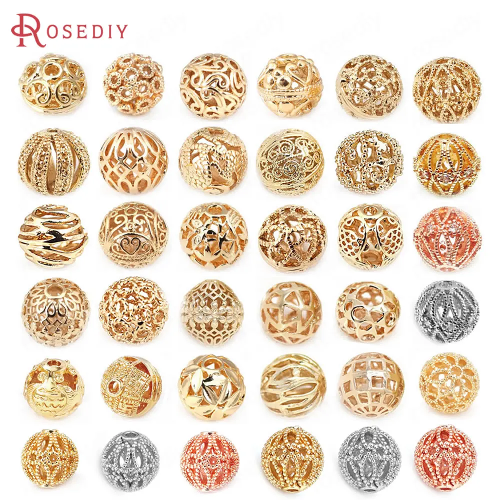 24k cor do ouro latão oco com flor folha de árvore redonda bola contas ...