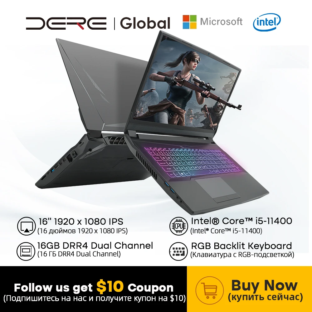 Dere Gaming Laptop Gt1 16" 16gb Ram 512gb Ssd Dual Channel Intel Core ...