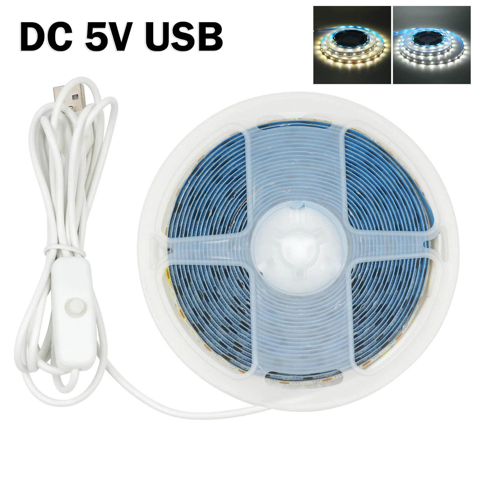DC 5V USB LED Strip with ON/OFF Switch SMD 2835 60LEDs/m White Warm ...