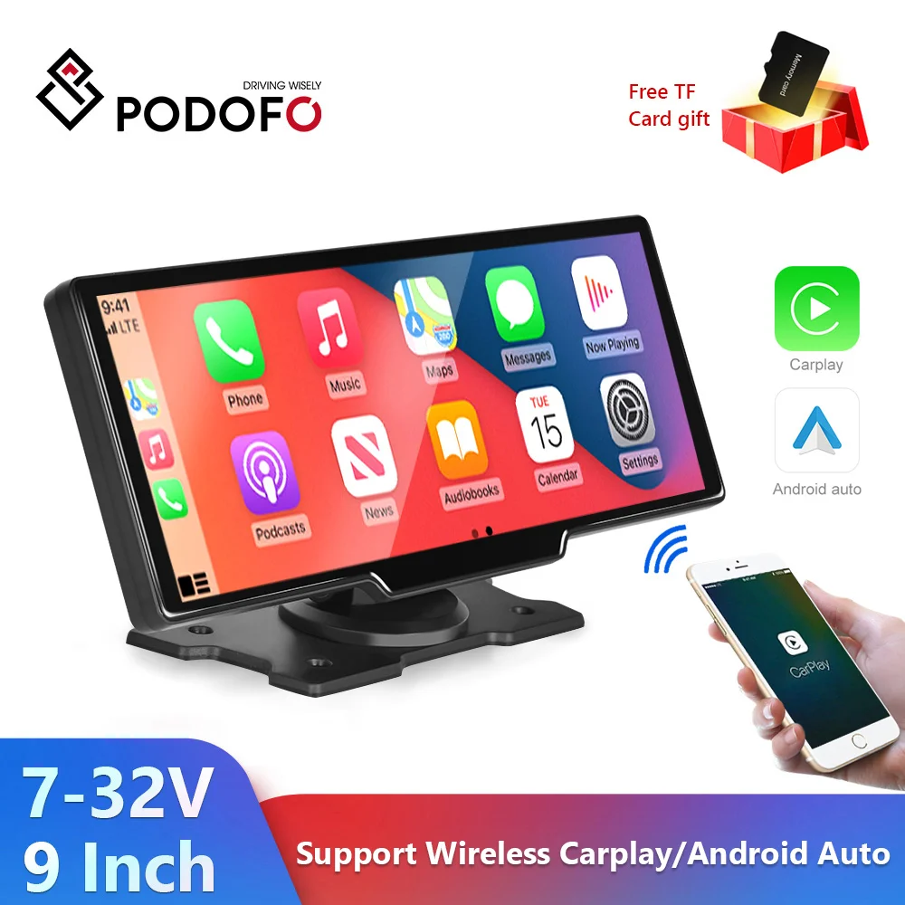 Podofo Car Monitor Portable Wireless Carplay Navigation For All Cars ...