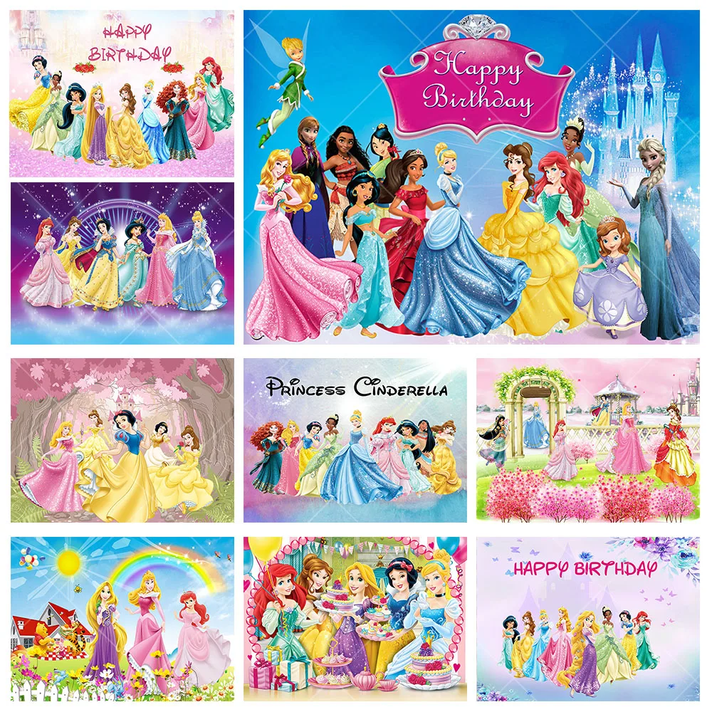 Disney-Princess-Cinderella-Belle-Backdrop-Kids-Birthday-Decoration ...