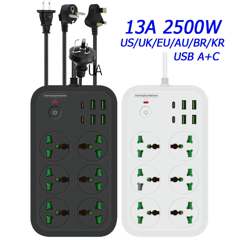 13A-Universal-Power-Strip-Sockets-Outlets-with-Extension-Cable-USB ...