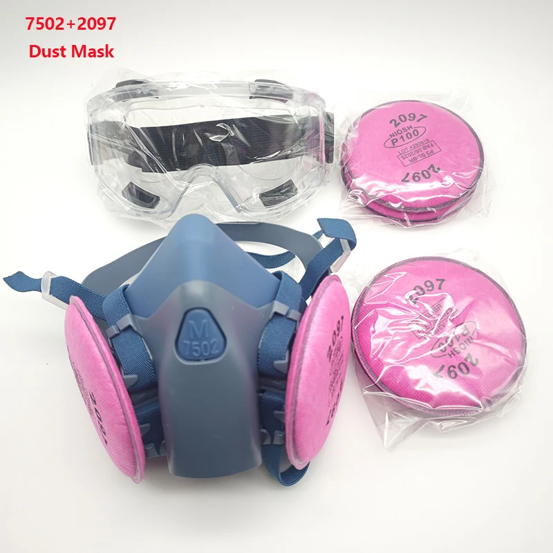 7502 Silicone Respirator Gas Mask With 2097 Filter Goggles Set For Dust ...