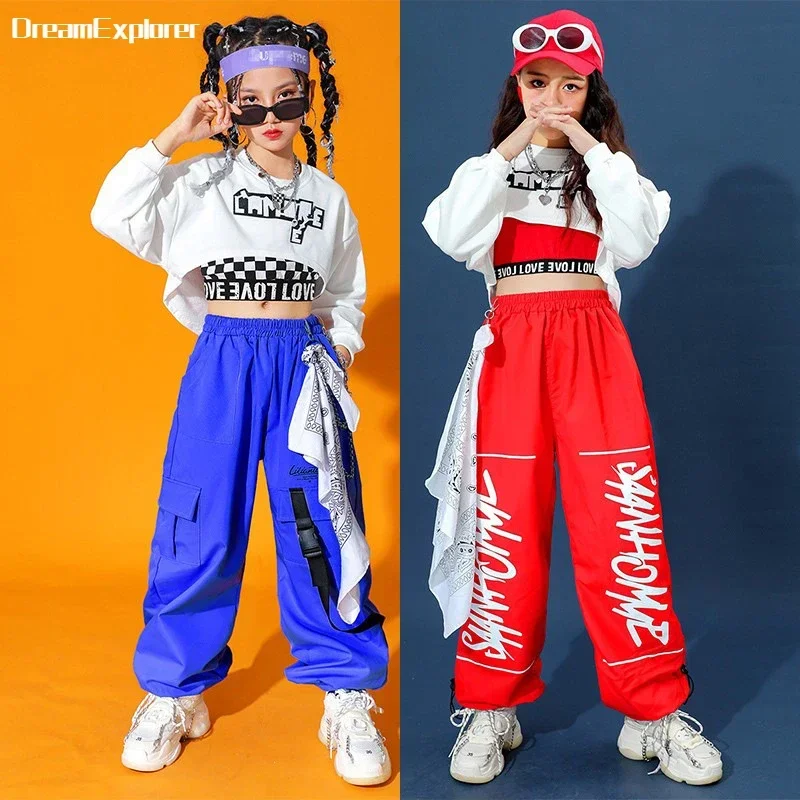 Girls-Hip-Hop-Crop-Top-Solid-Cargo-Pants-Child-Sweatshirt-Joggers ...
