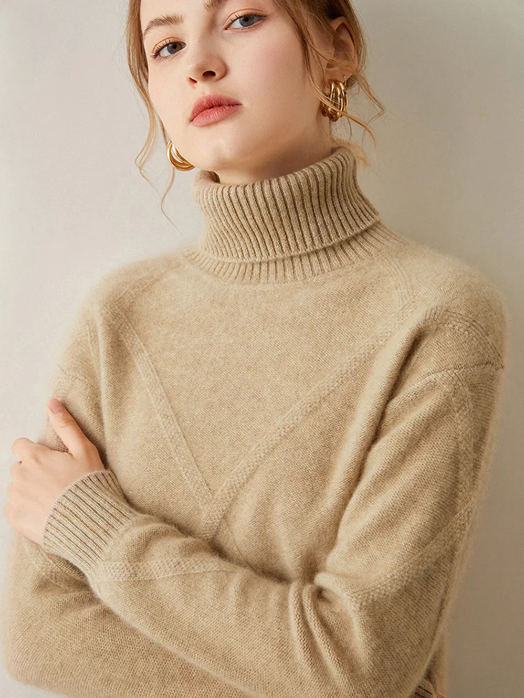 Turtleneck Cashmere Sweater Women's 100% Pure Cashmere Thickened Loose All-match Bottoming ...