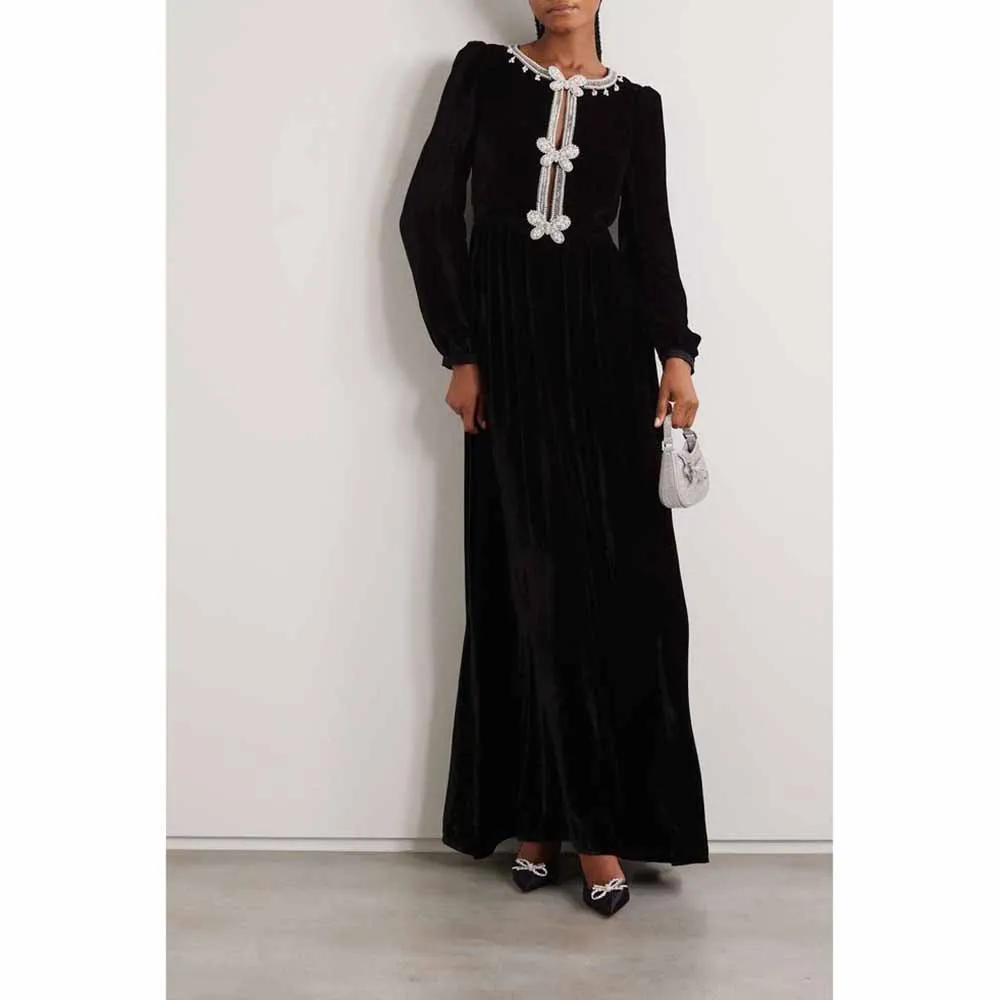 KSDN-Black-Velvet-Evening-Dress-Long-Sleeve-Floor-Length-Crystal-O-Neck ...
