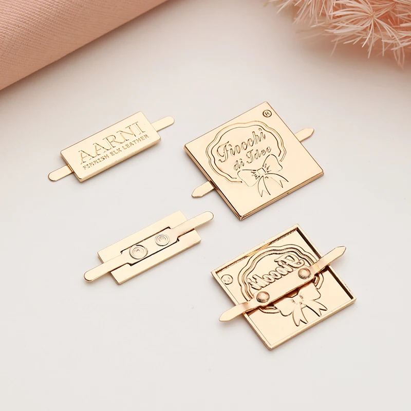 Customized-brand-label-gold-plated-purse-rectangle-tags-prongs-feet-U ...