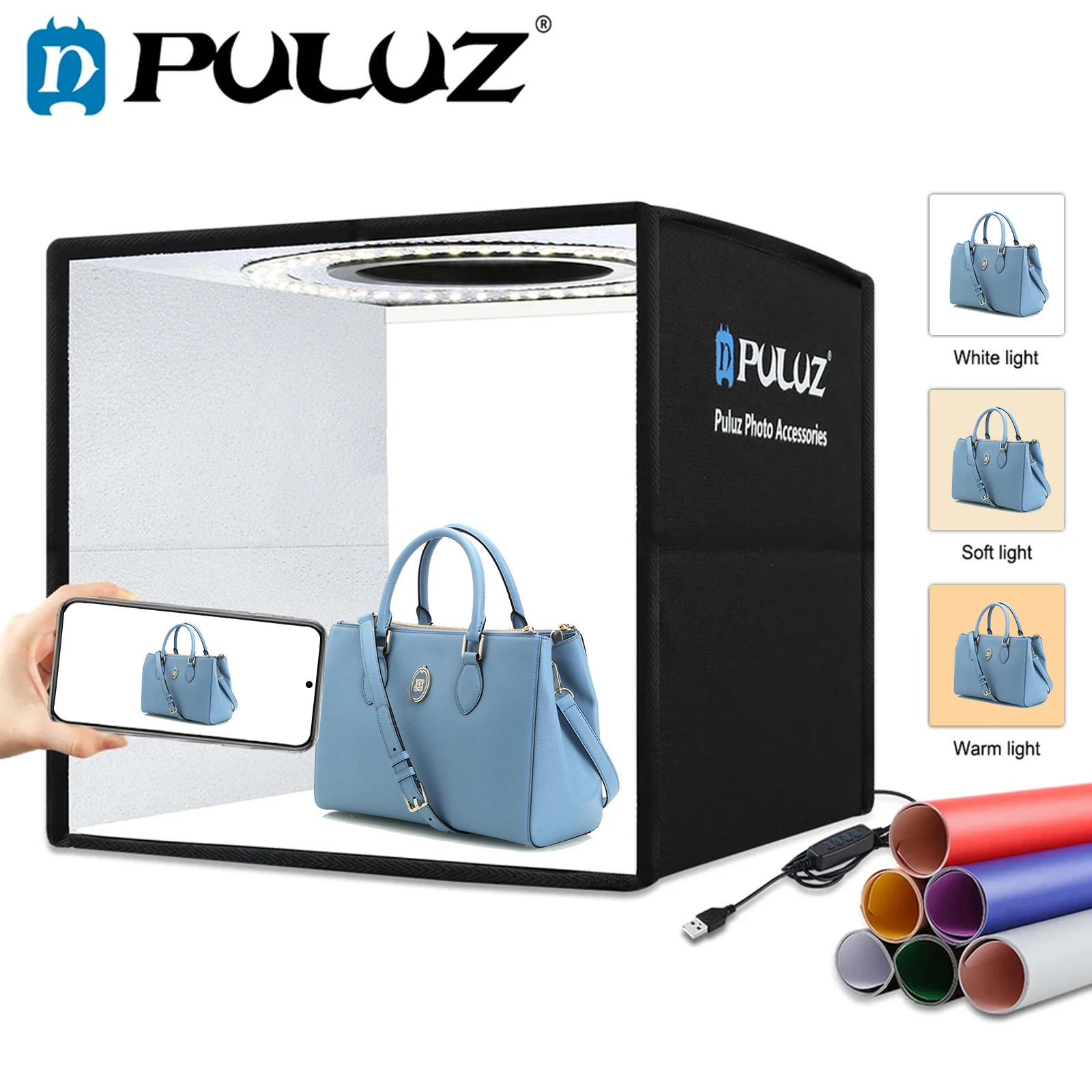 PULUZ-Softbox-3-Color-light-Modes-Lightbox-Dimmable-Led-Ring-Light-Box ...