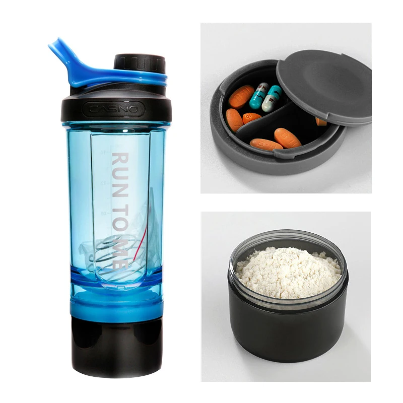 600ml 3 Layers Protein Shaker Bottle with Storage Container Sports ...