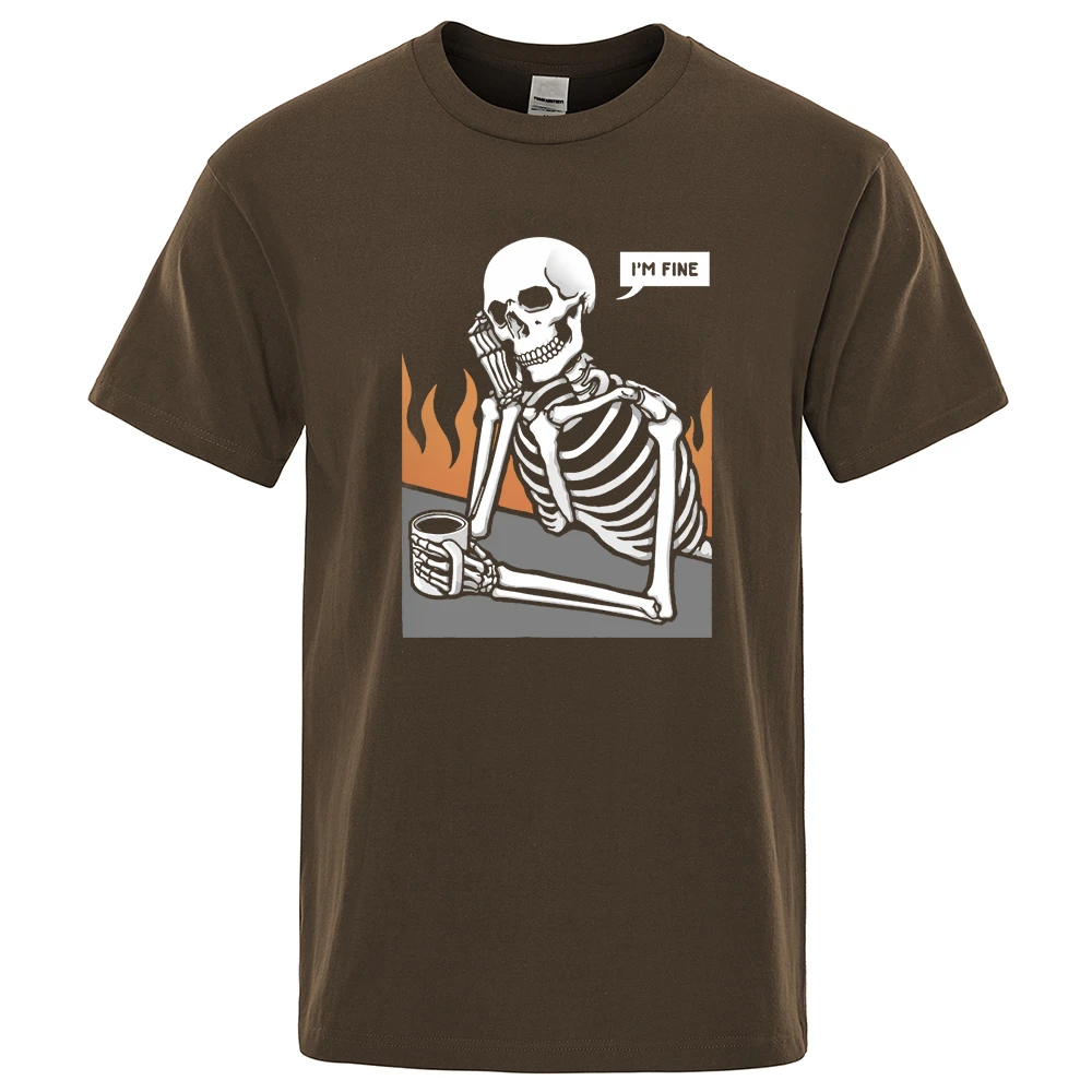 Skeletons In Meditation And Keep Alone Print T Shirt Male Fashion ...
