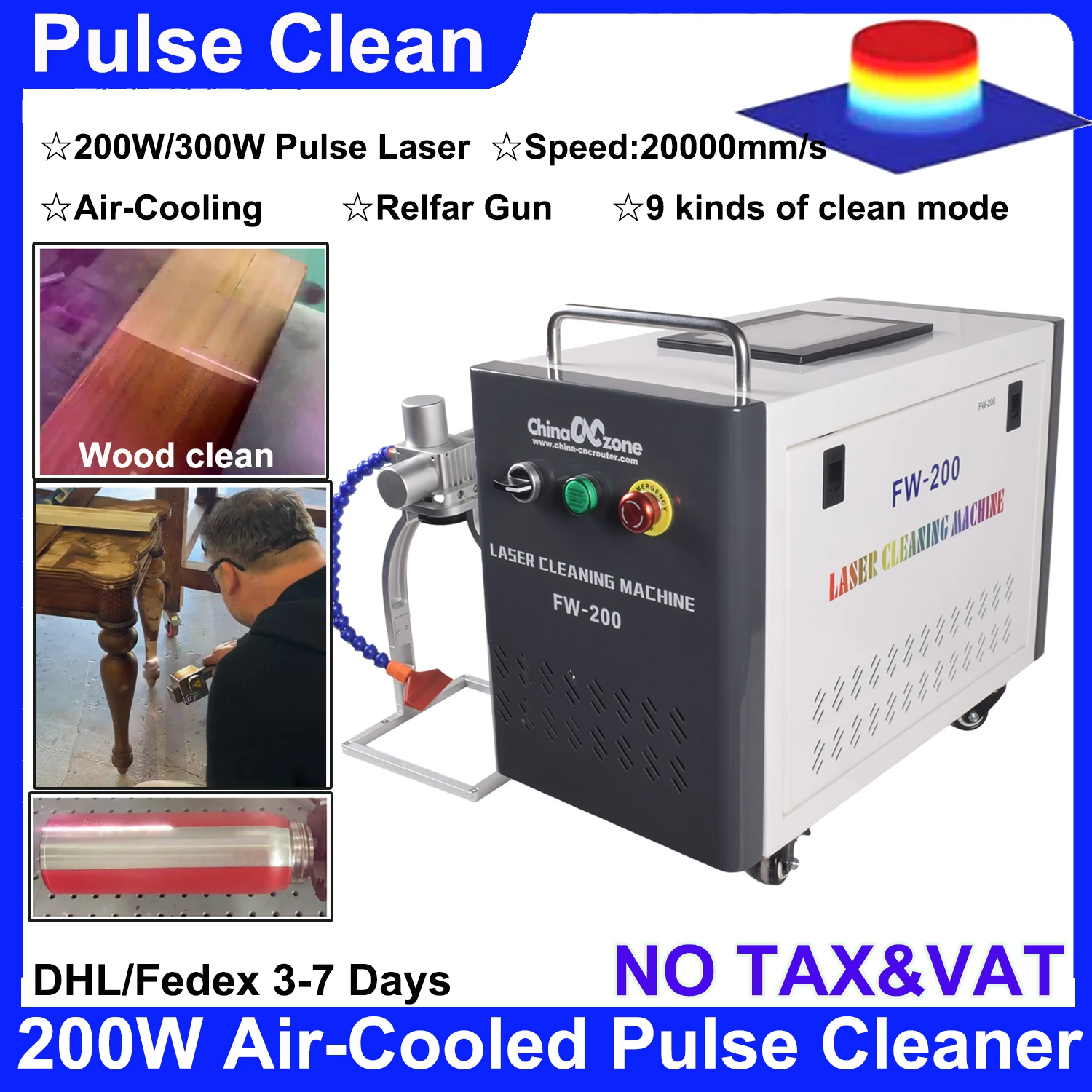 200W/300W Pulsed Laser Cleaning Machine For Wood Cleaning Rust/Oil ...