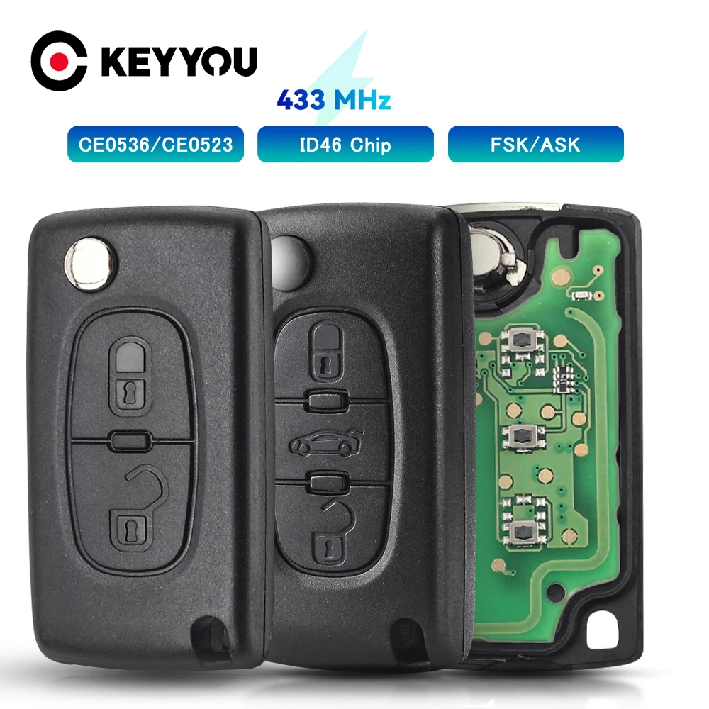 Keyyou 2/3 Buttons Filp Car Remote Key 433mhz For Citroen C1 C2 C3 C4 ...