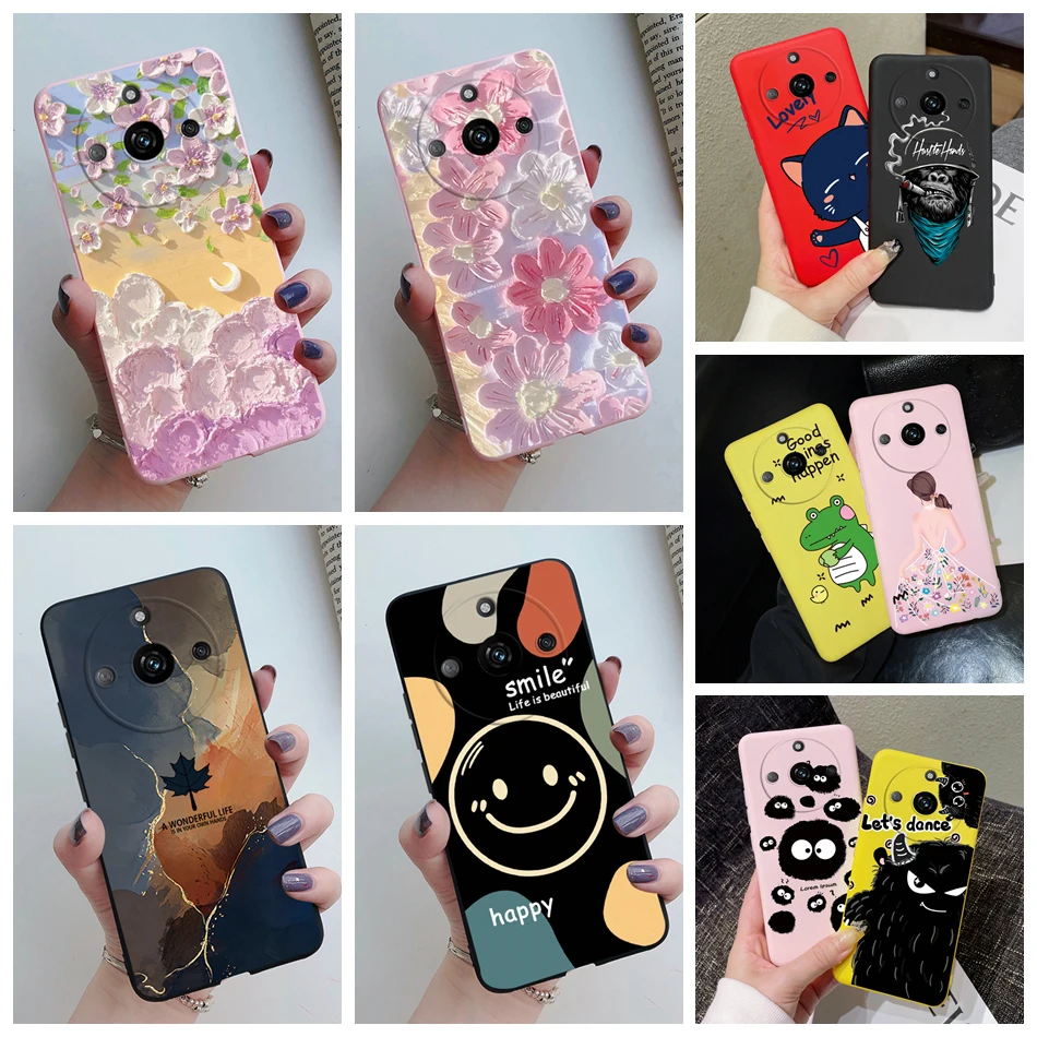 For-Cover-Realme-11-Pro-Plus-Case-RMX3740-Cute-Cartoon-Cat-Flower-Soft ...