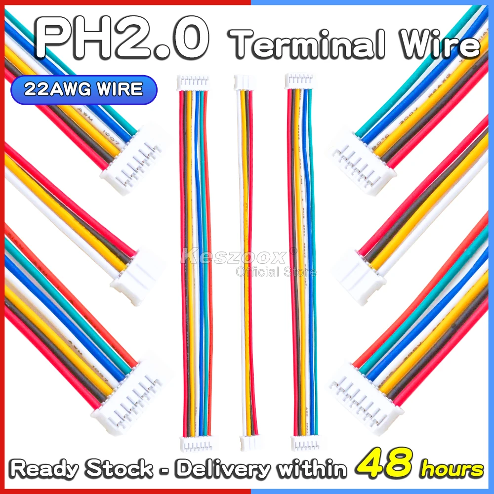 22awg Wire Tcenofoxy Jst Ph2.0mm Wire Cable Connector 2/3/4/5/6/7/8/9p ...