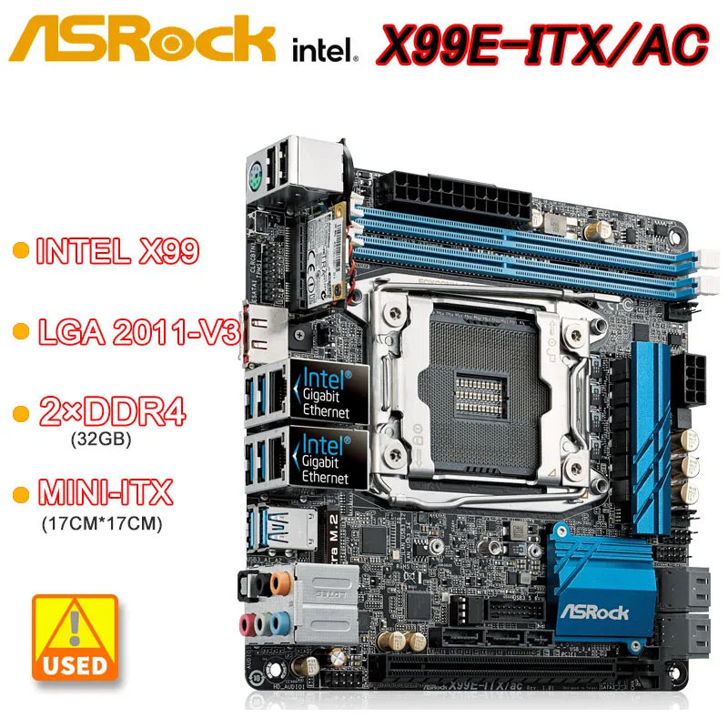 X99 Placa-mãe Asrock X99e-itx/ac Placa-mãe Lga 2011-v3 2 × Ddr4 32gb Sata Iii Pci-e 3.0 M. 2 ...