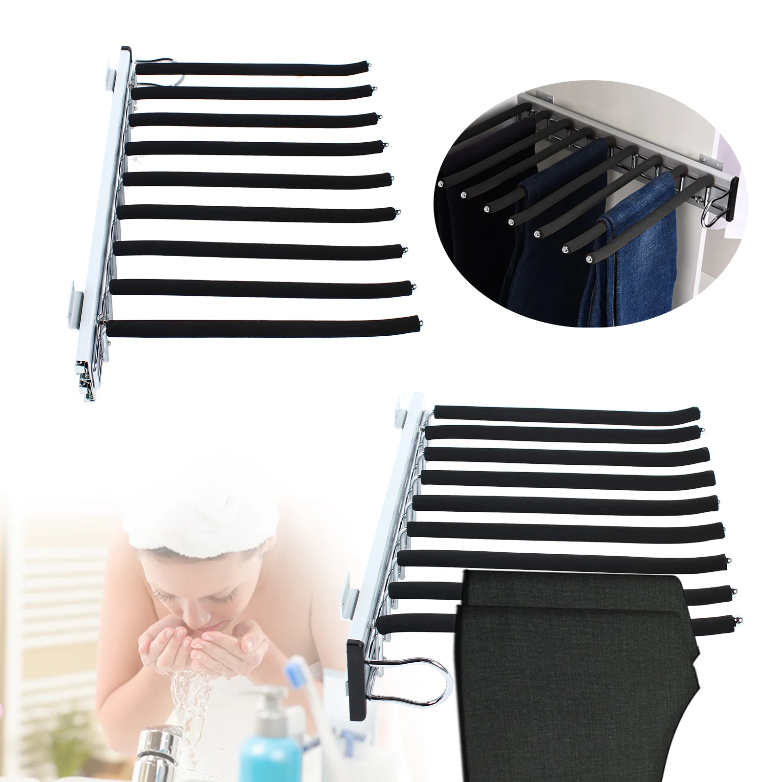 Pull-Out-Wardrobe-Trouser-Rack-9-Scarf-Holder-Hanger-Rail-Extendable ...