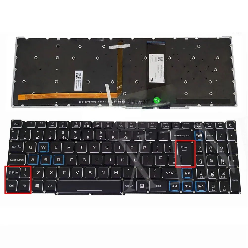 UK RGB Backlit Keyboard for Acer N18I2 N18I3 PH315-52 PH317-53 Predator ...
