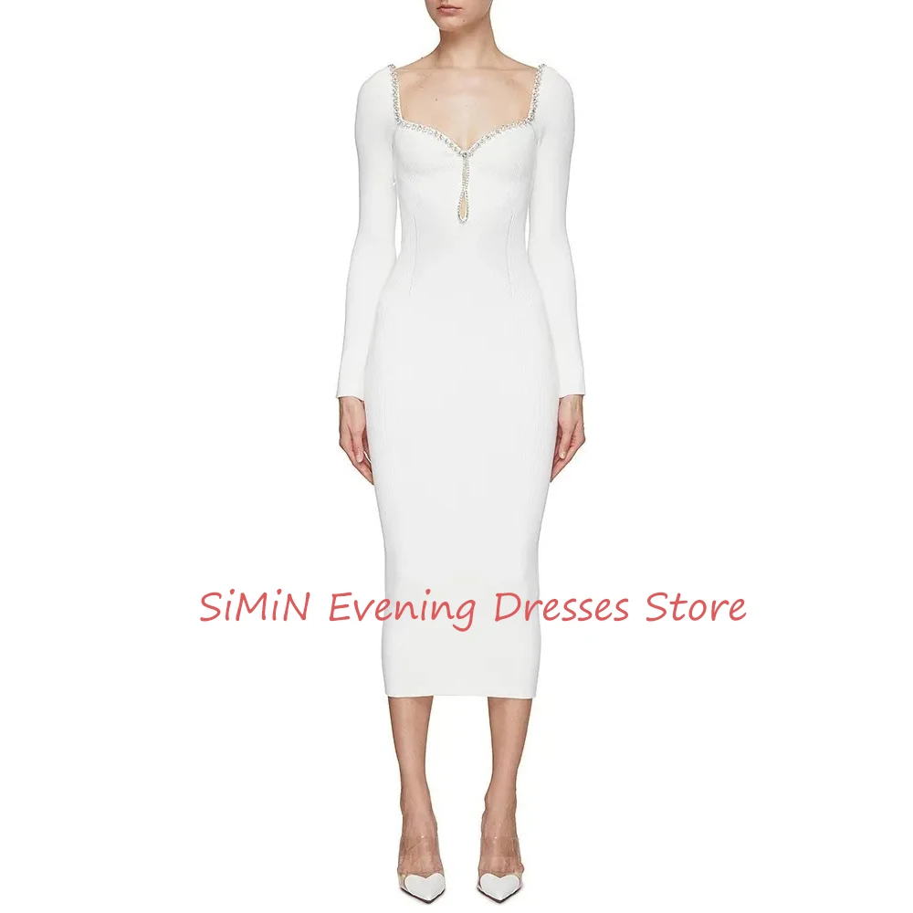 Simin-Saudi-Square-Collar-Beaded-Mermaid-Simple-Long-Sleeves-Tea-Length ...