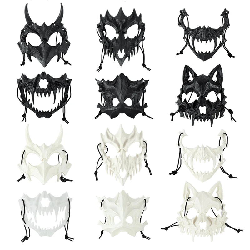 Halloween-Skull-Bone-Masks-Demon-Werewolf-Tigers-Skull-Half-Face-Cover ...
