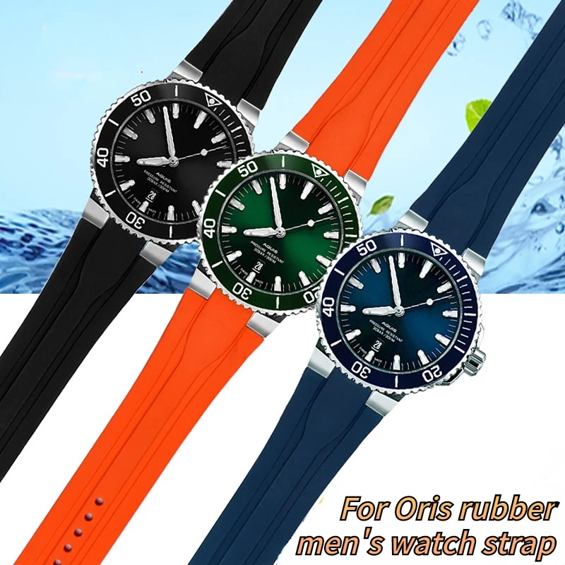 24mm-12mm-lug-end-Fluorine-rubber-watchband-men-for-Oris-AQUIS-7730 ...