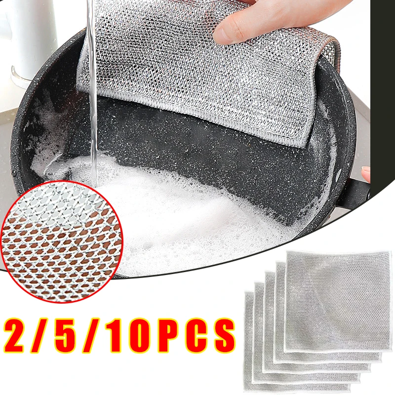 2-5-10PCS-Cleaning-Cloths-Rust-Removal-Steel-Wire-Cleaning-Rag-Reusable ...